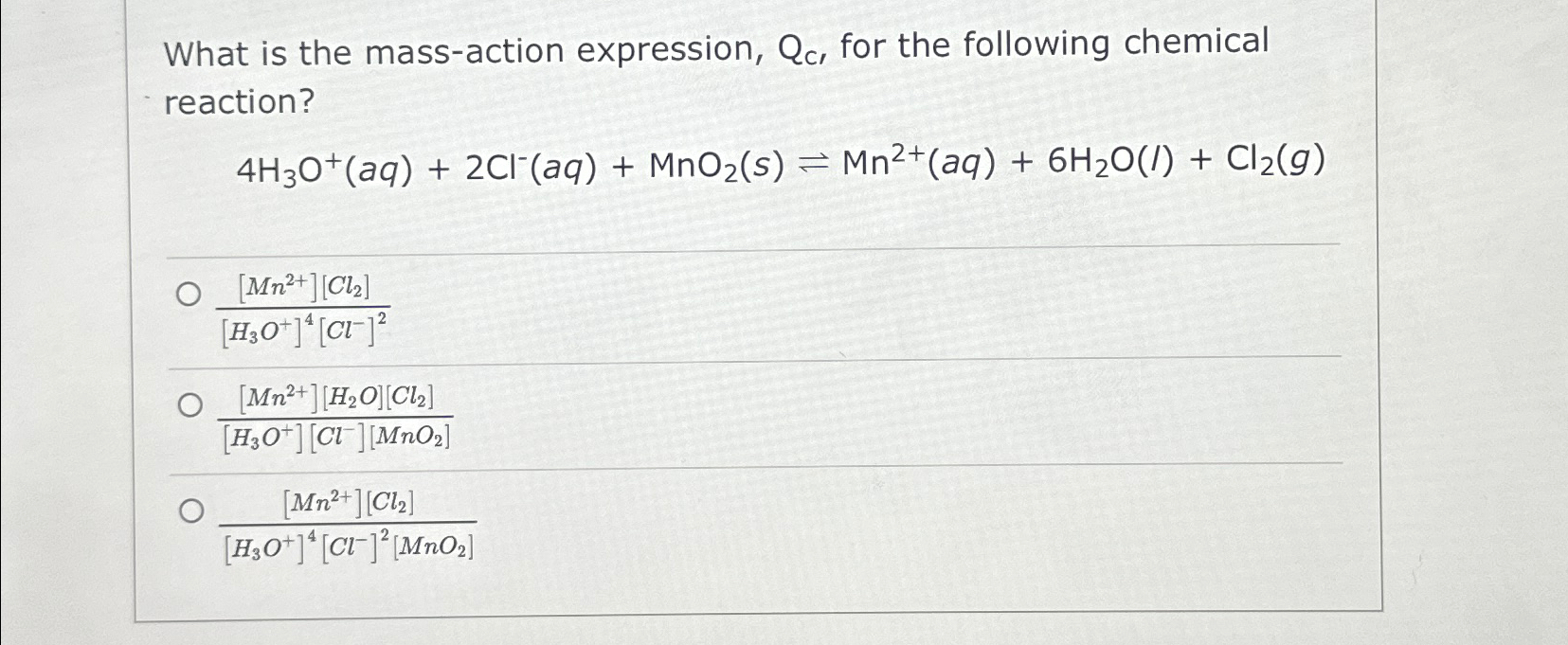 Solved What is the mass-action expression, Qc, ﻿for the | Chegg.com