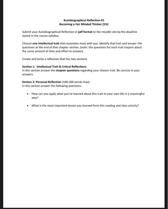 Autobiographical Reflection \#1. Becoming a Fair | Chegg.com