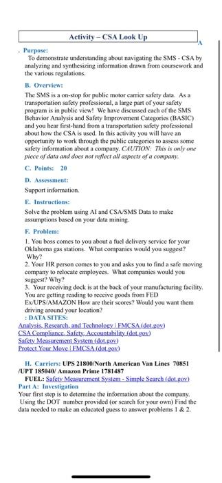 Solved Activity - CSA Look Up Purpose: To demonstrate | Chegg.com