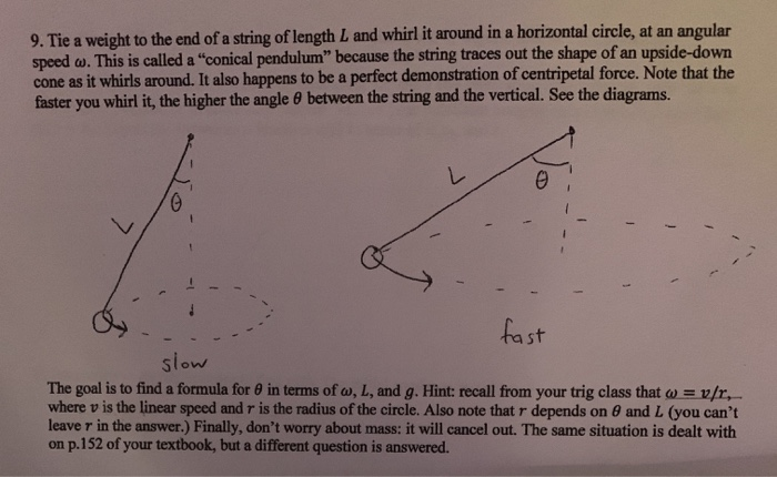 Solved 9. Tie a weight to the end of a string of length L | Chegg.com
