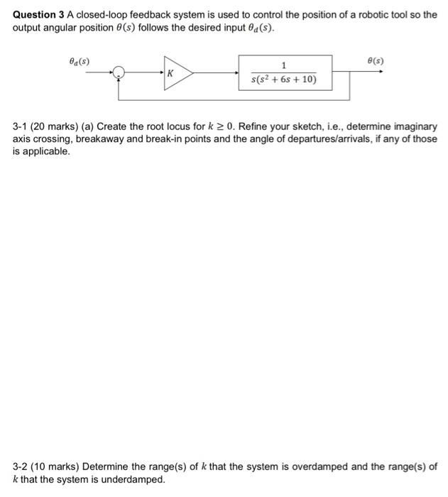Solved Question 3 A closed-loop feedback system is used to | Chegg.com