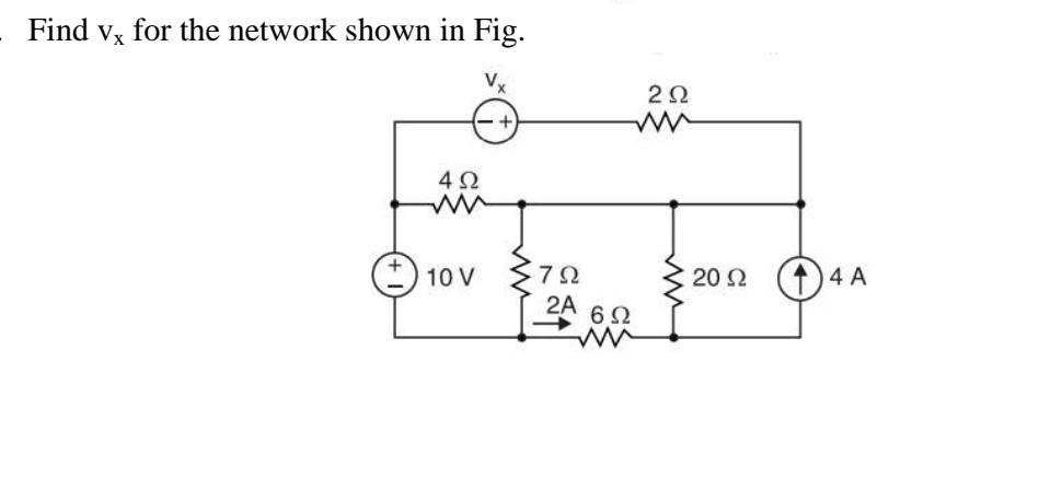 Solved Find vx for the network shown in Fig. 2 Ω w 4 Ω . 10V | Chegg.com