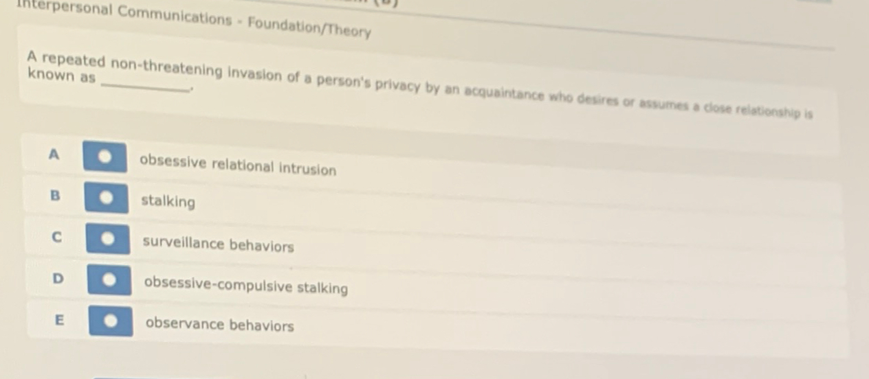 Solved Interpersonal Communications - ﻿Foundation/TheoryA | Chegg.com