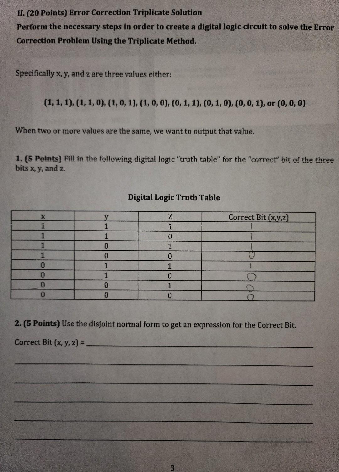 Solved II. (20 Points) Error Correction Triplicate Solution | Chegg.com