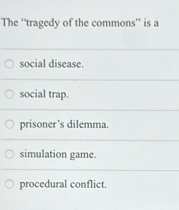 Solved The "tragedy of the commons" is asocial | Chegg.com