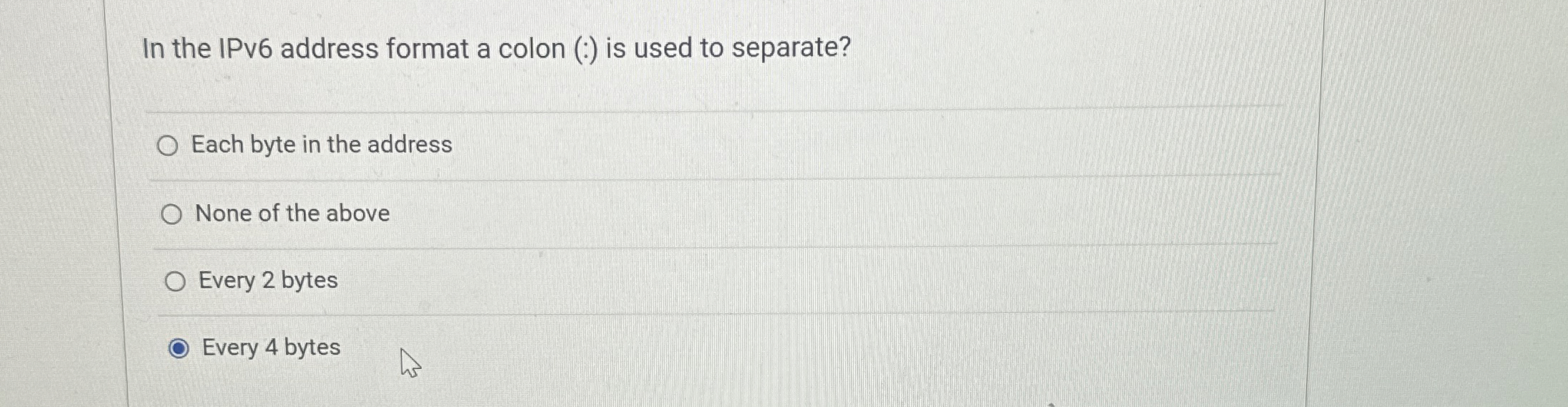 Solved In the IPv6 ﻿address format a colon (😃 ﻿is used to | Chegg.com