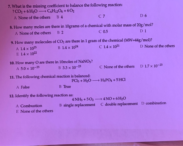 Solved 7. What is the missing coefficient to balance the | Chegg.com