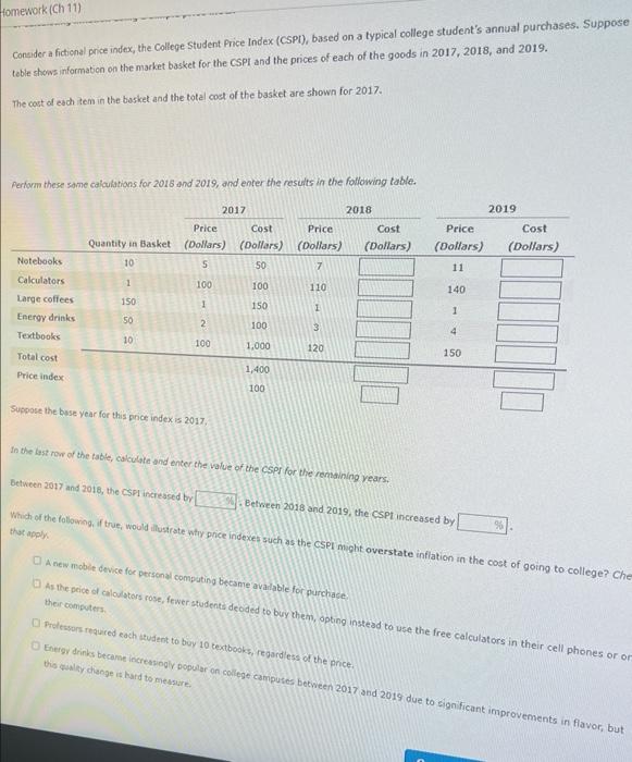 Solved Homework (Ch 11) Consider a fictional price index, | Chegg.com