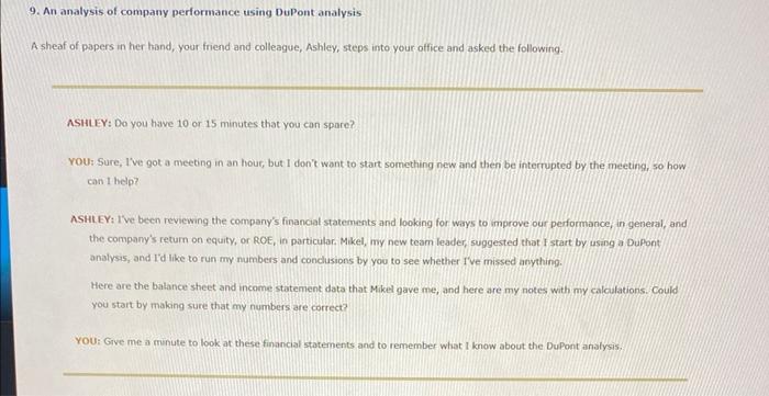 Solved 9. An analysis of company performance using DuPont | Chegg.com