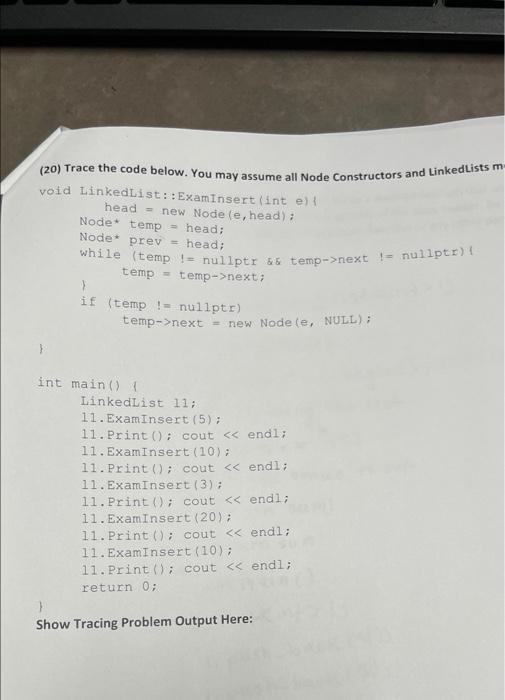 Solved (20) Trace the code below. You may assume all Node | Chegg.com