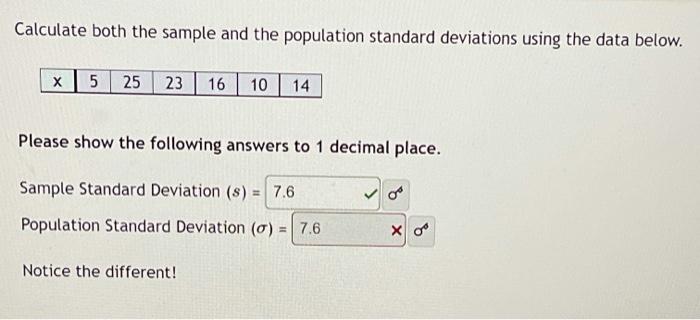 Solved Calculate both the sample and the population standard | Chegg.com