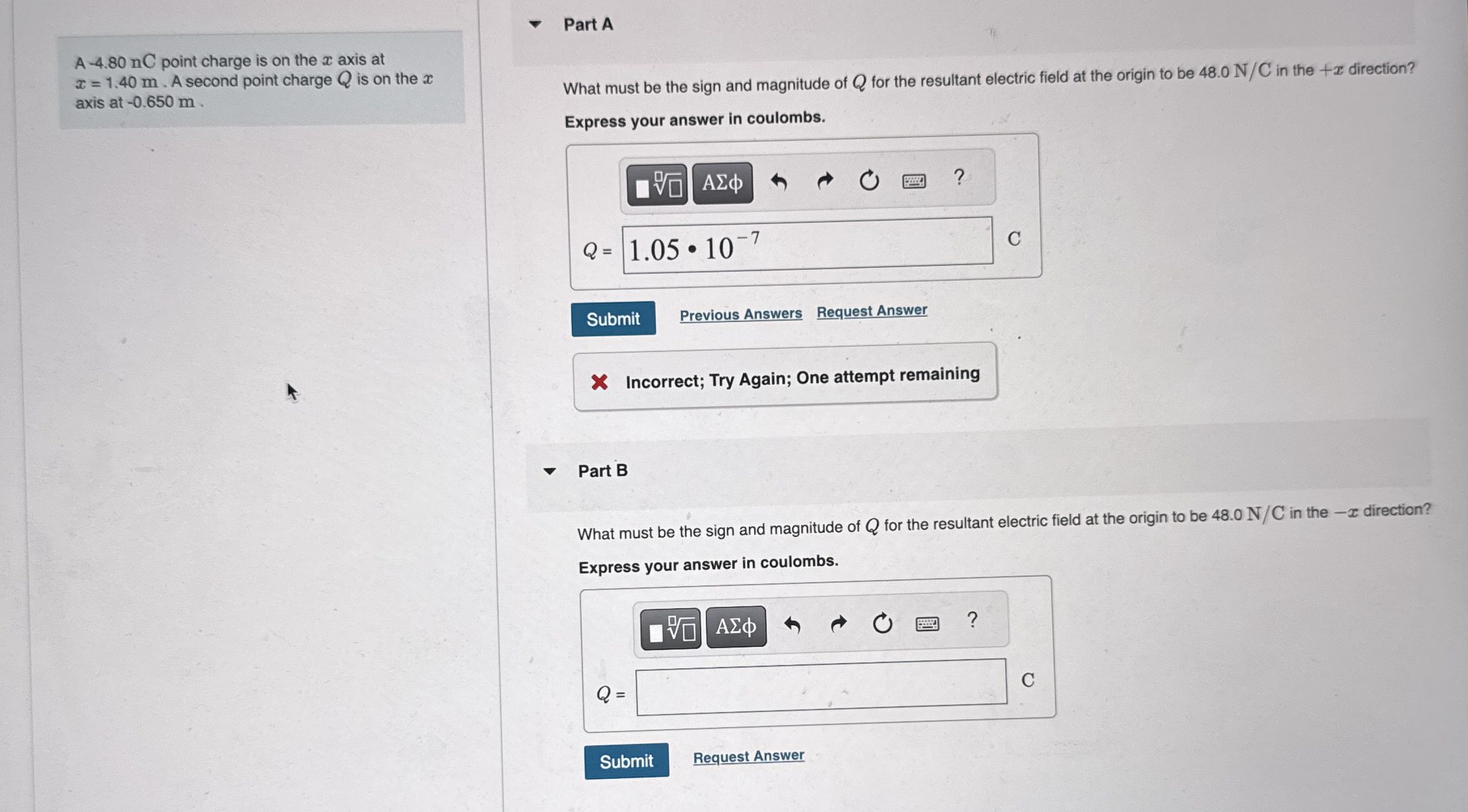 Solved A -4.80 ﻿nC point charge is on the x ﻿axis at | Chegg.com