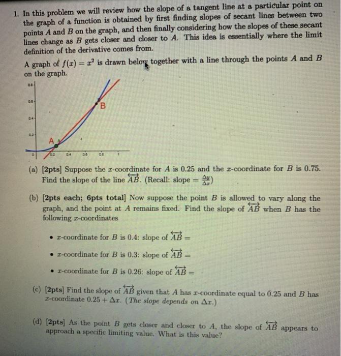 Solved 1. In this problem we will review how the slope of a | Chegg.com