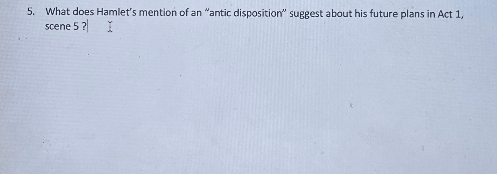 Solved What does Hamlet's mention of an "antic disposition" | Chegg.com