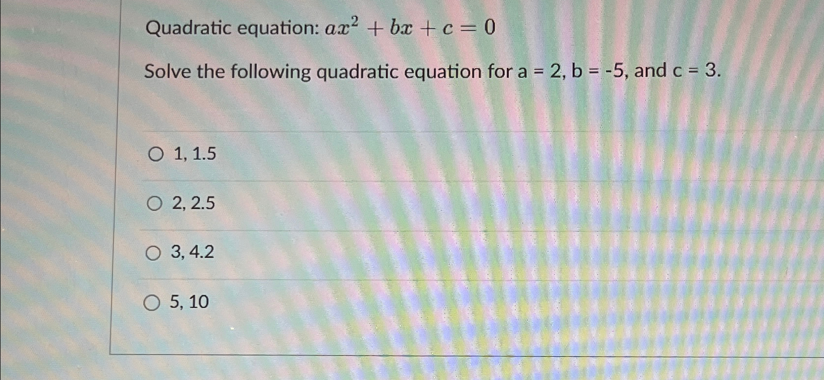 Solved Quadratic equation: ax2+bx+c=0Solve the following | Chegg.com Solved Quadratic equation: ax2+bx+c=0Solve the following | Chegg.com