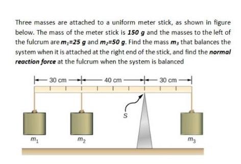 Solved Three masses are attached to a uniform meter stick, | Chegg.com