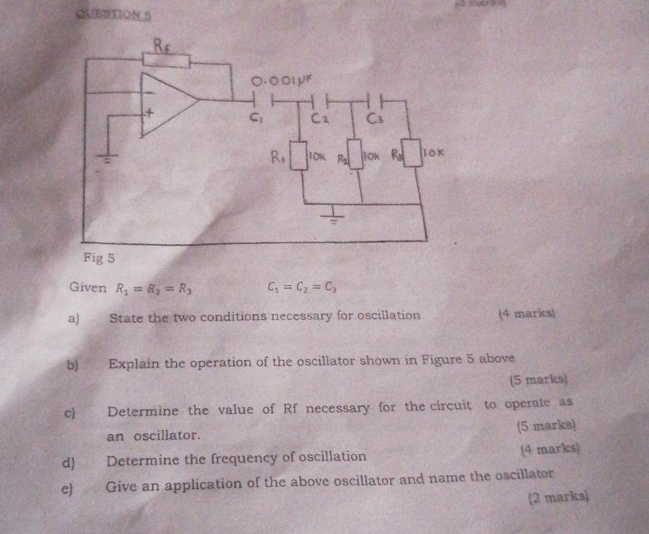 Solved QUESTION 5 Fig 5 Given R1=R2=R3 C1=C2=C3 a) State the | Chegg.com