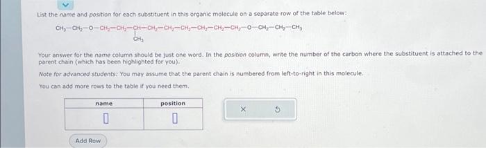 Solved List the name and position for each substituent in | Chegg.com