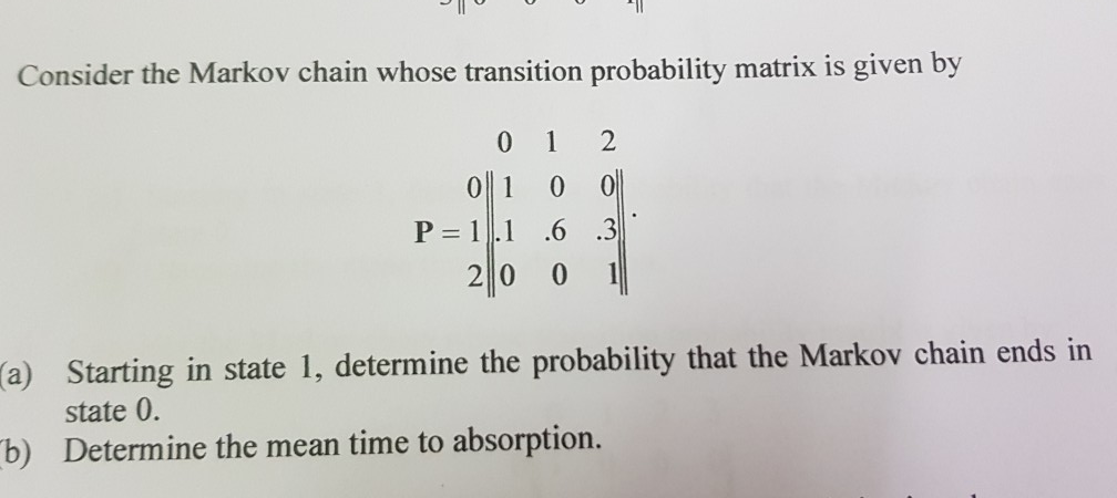 Solved Consider the Markov chain whose transition | Chegg.com