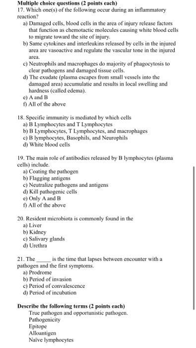 Solved area. Multiple choice questions (2 points each) 17. | Chegg.com