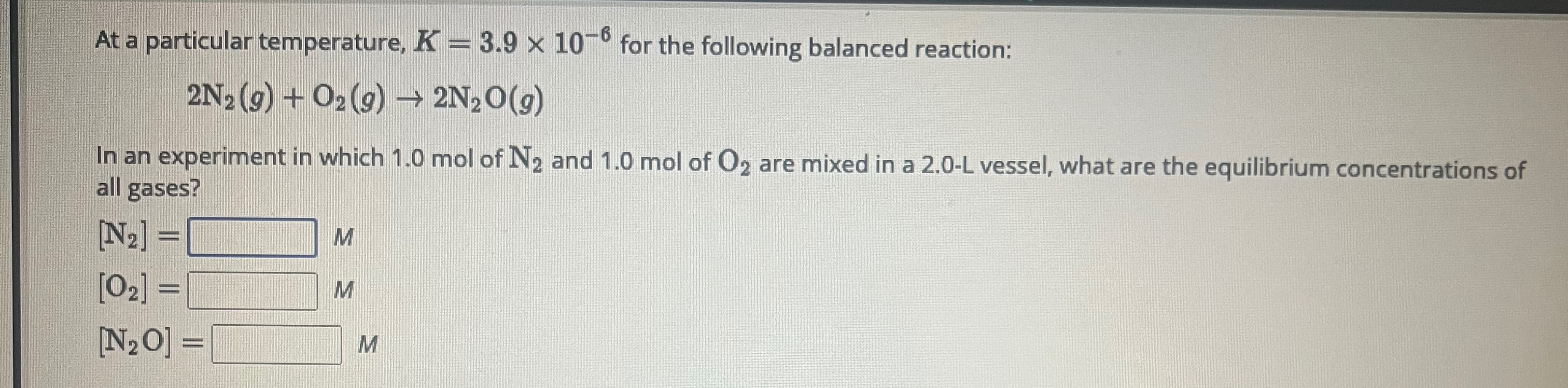 Solved At a particular temperature, K=3.9×10-6 ﻿for the | Chegg.com