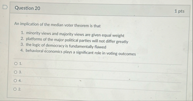 Solved Question 201 ﻿ptsAn implication of the median voter | Chegg.com