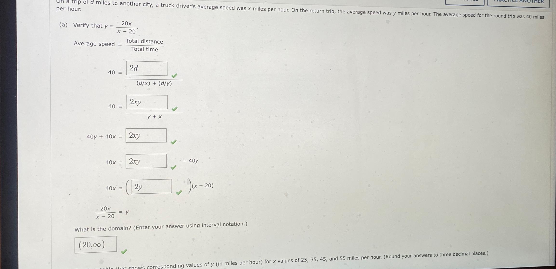 Solved per hour.\\n(a) Verify that y=(20x)/(x-20).\\nAverage | Chegg.com