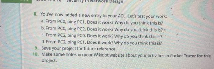 Solved Project 10-3: Configure ACLs in Packet Tracer In this | Chegg.com