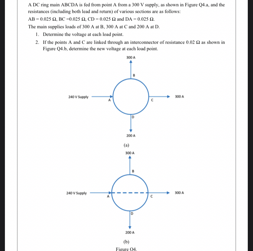 Solved A DC ring main ABCDA is fed from point A from a 300 | Chegg.com