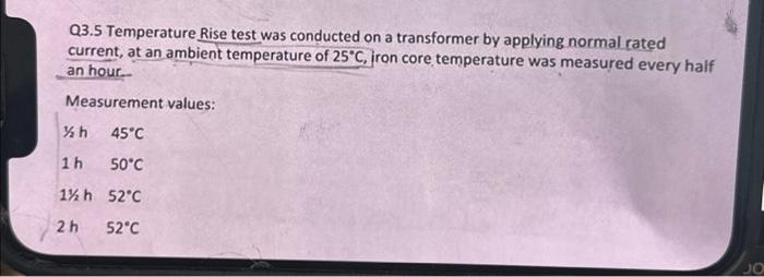 Solved Q3.5 Temperature Rise test was conducted on a | Chegg.com