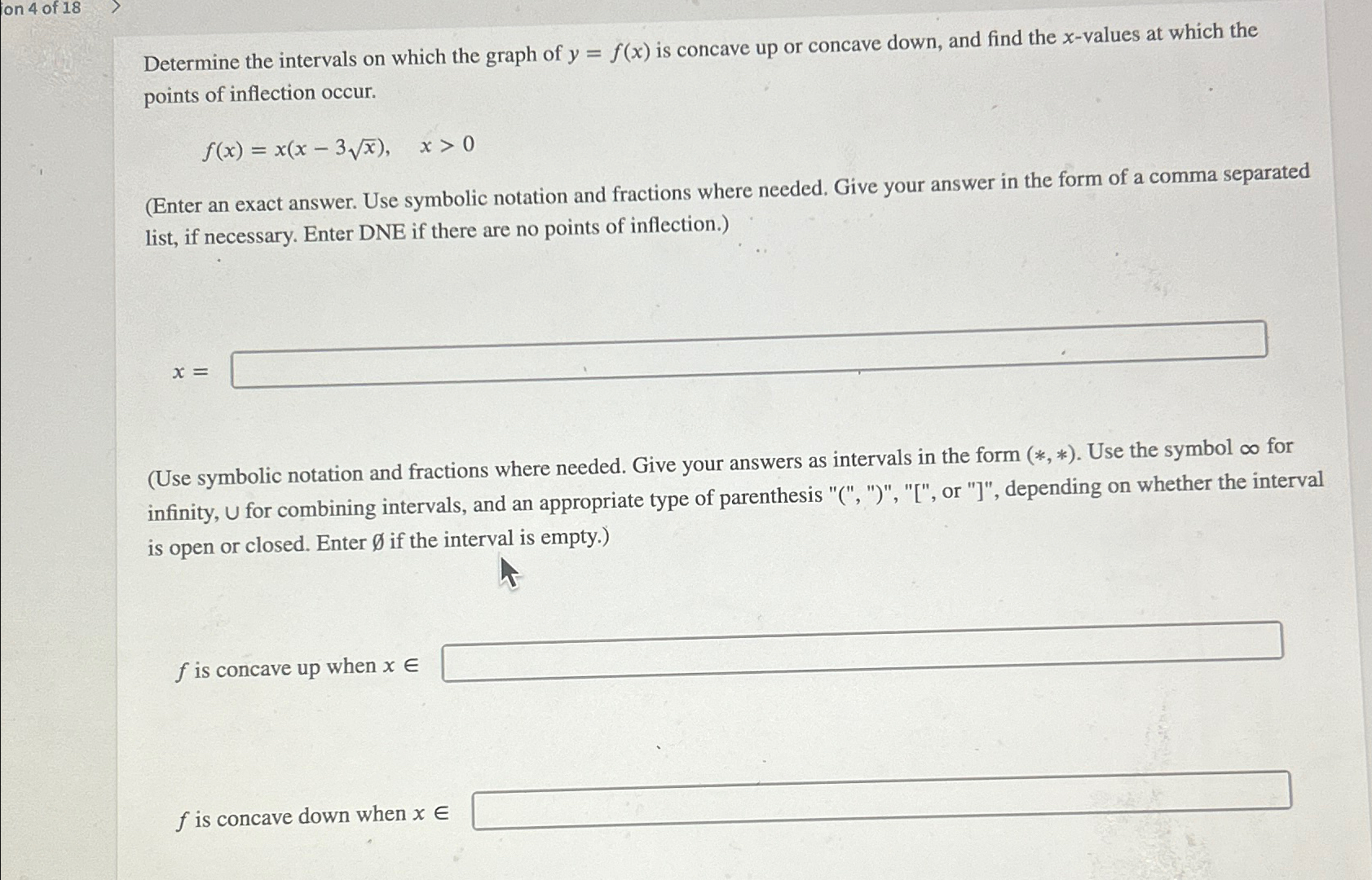 Solved on 4 ﻿of 18Determine the intervals on which the graph | Chegg.com