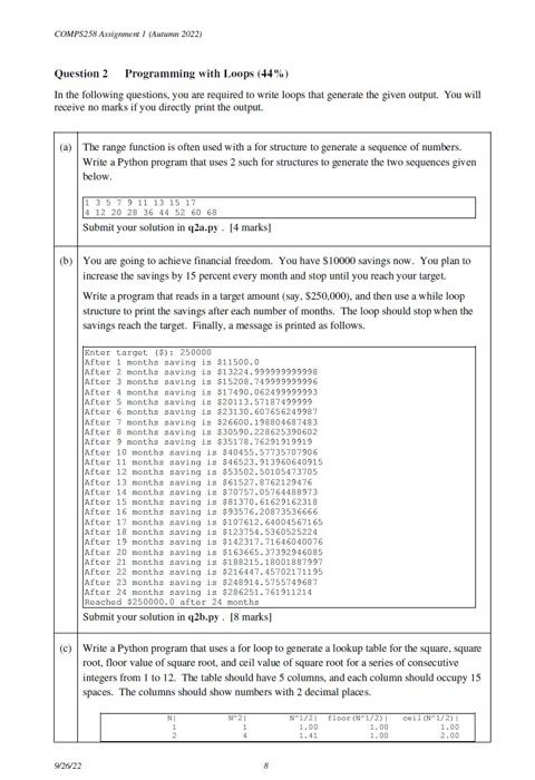Solved Question 2 Programming with Loops (44%) In the | Chegg.com