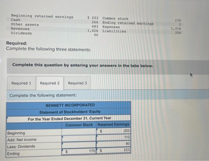 Solved Required: Complete the following three statements: | Chegg.com