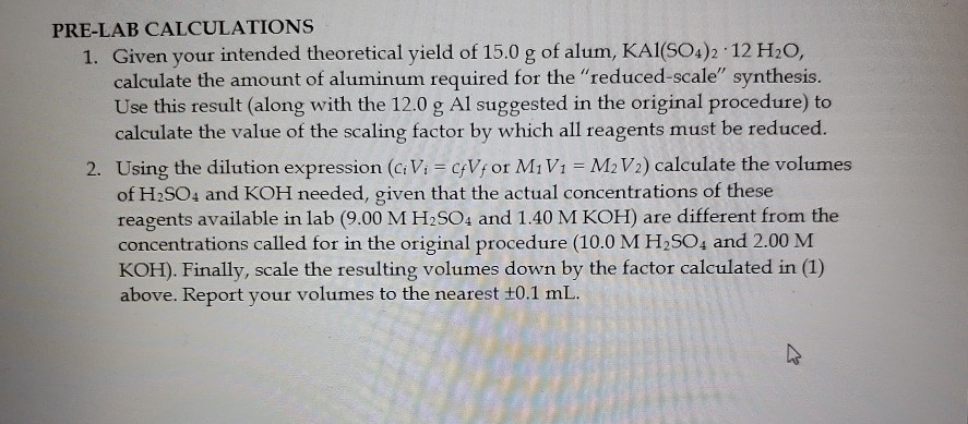 Solved PRE-LAB CALCULATIONS 1. Given your intended | Chegg.com