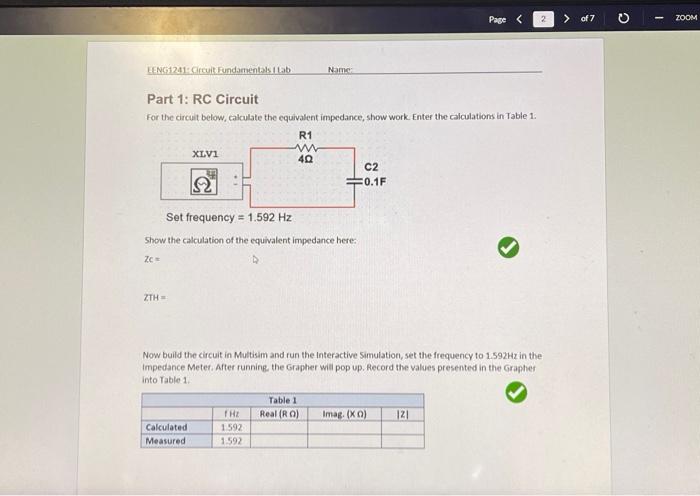 Solved Part 1: RC Circuit For the circuit below, Calculate | Chegg.com