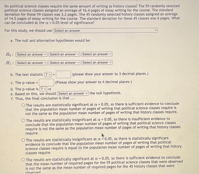 Solved Do political science classes require the same amount | Chegg.com