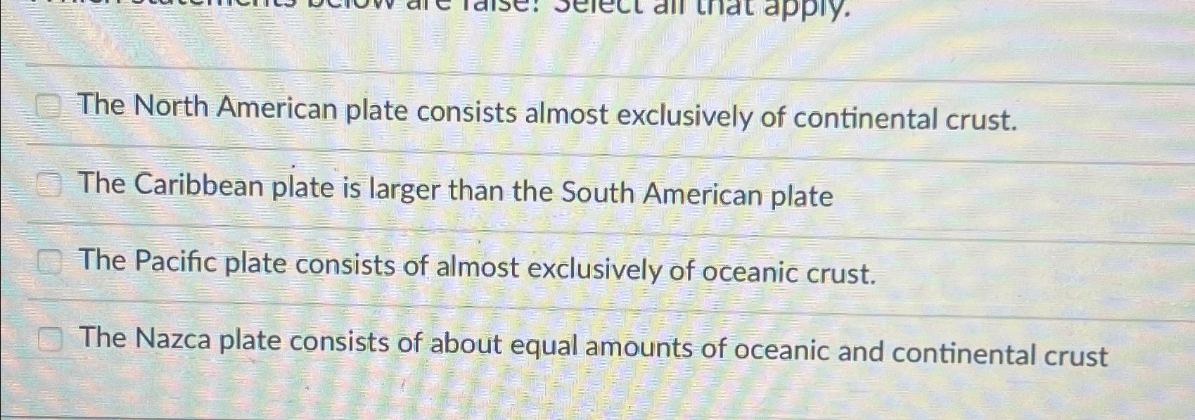 Solved The North American plate consists almost exclusively | Chegg.com