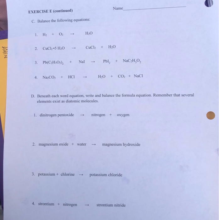 Solved EXERCISE E Name Section Instructor Date Writing and | Chegg.com