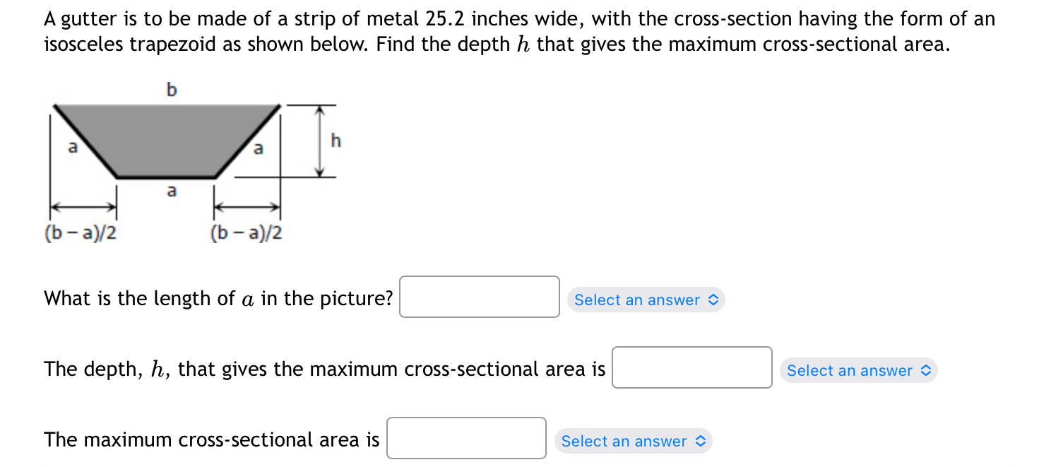 Solved A gutter is to be made of a strip of metal 25.2 | Chegg.com