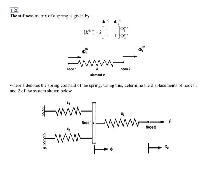 Solved 1.26 The stiffness matrix of a spring is given by | Chegg.com