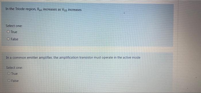 Solved In the Triode region, Ron increases as Vos increases | Chegg.com