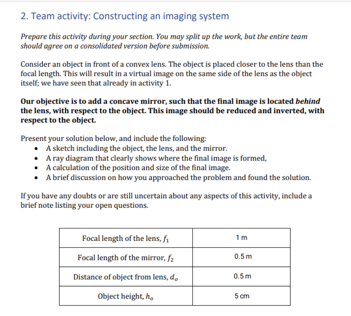 Solved 2. ﻿Team activity: Constructing an imaging | Chegg.com