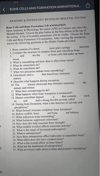 Solved ANATOMY \& PHYSIOLOGY REVEALED SKELETAL SYSTEM Bone | Chegg.com