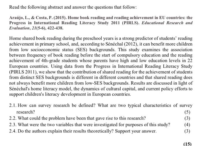 Read the following abstract and answer the questions | Chegg.com