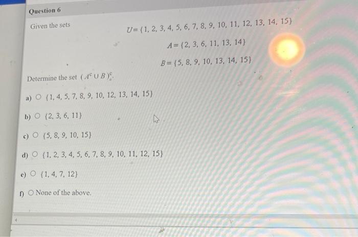 Solved Given the sets | Chegg.com