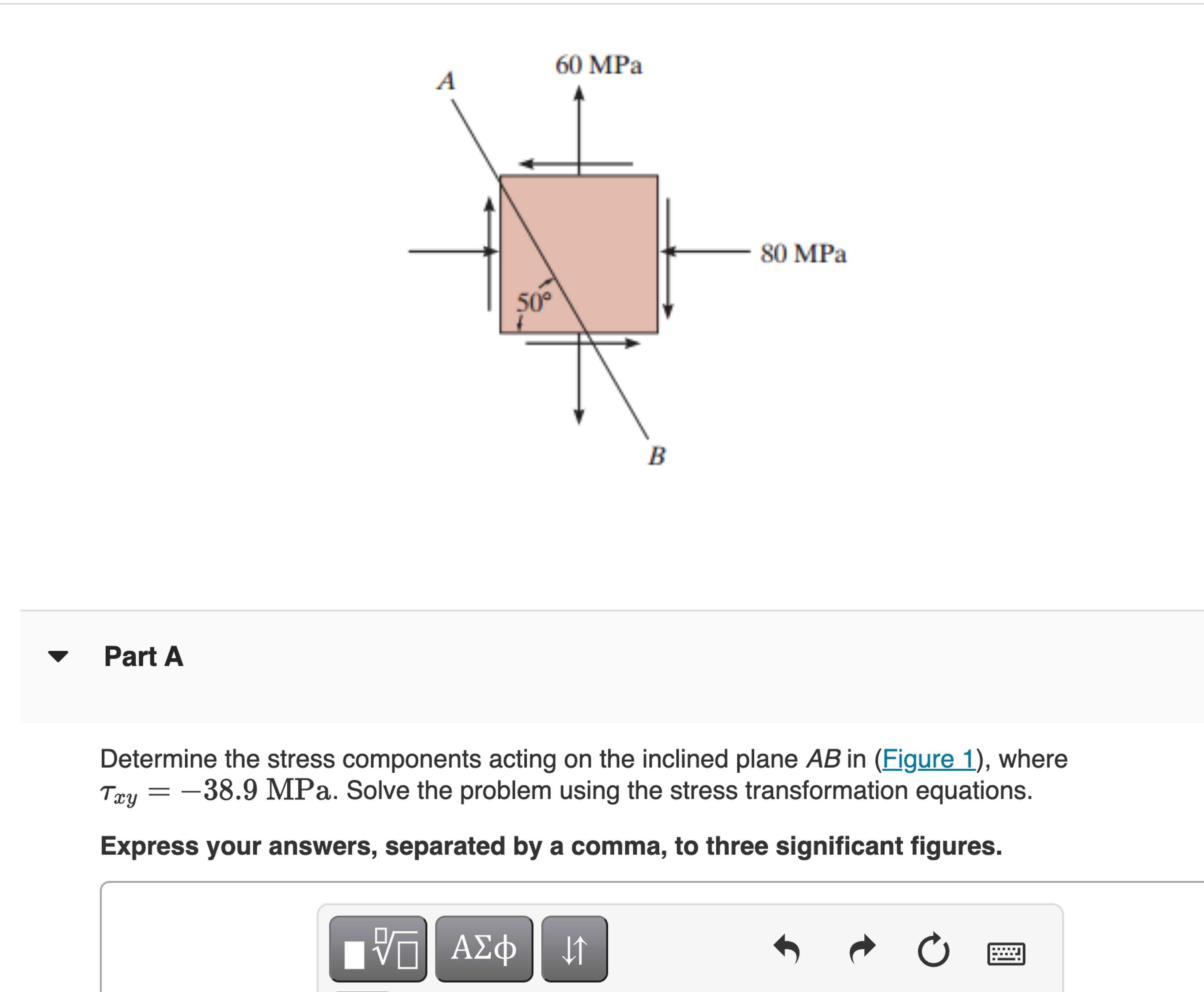 Part ADetermine the stress components acting on the | Chegg.com