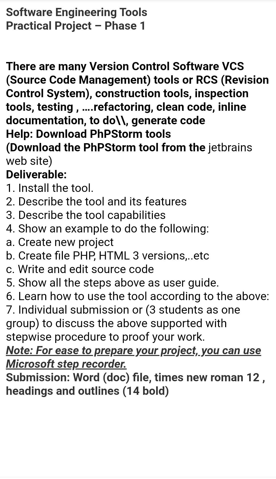 Solved Software Engineering Tools Practical Project - Phase | Chegg.com