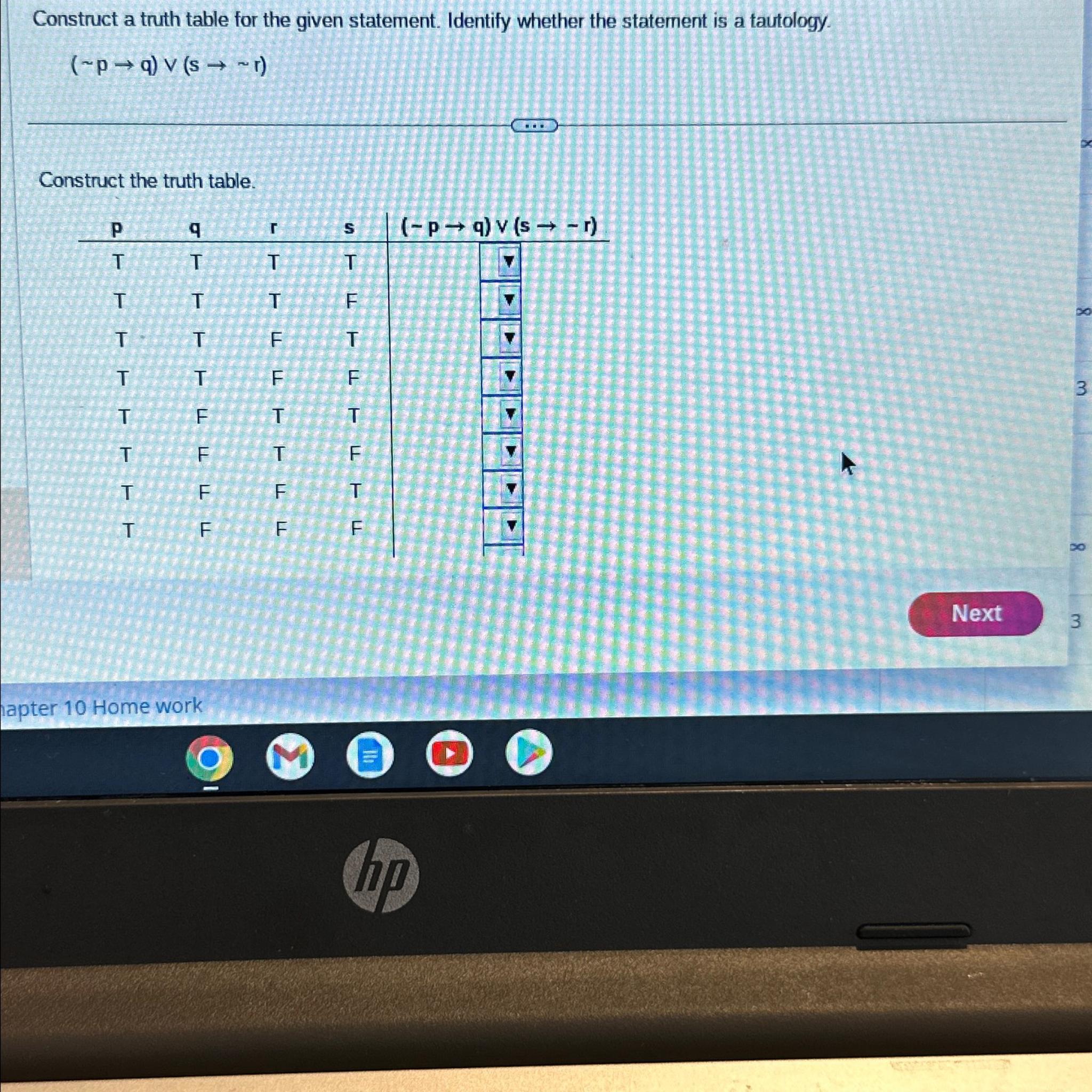 Solved Construct a truth table for the given statement. | Chegg.com