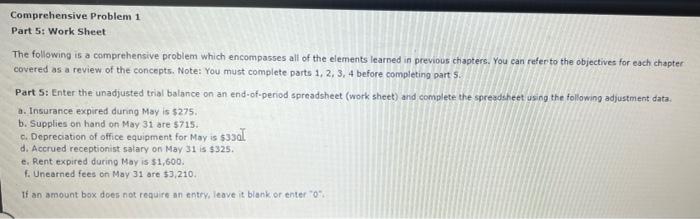 Solved Comprehensive Problem 1 Part 5: Work Sheet The | Chegg.com