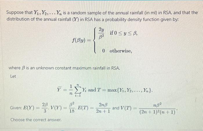 Suppose that Y1,Y2,…Yn is a random sample of the | Chegg.com